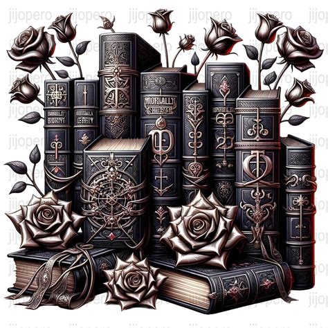 Gothic Roses And Books Digital Print Dark Academia Png Wall Art