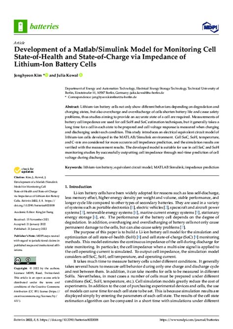 Pdf Development Of A Matlab Simulink Model For Monitoring Cell State