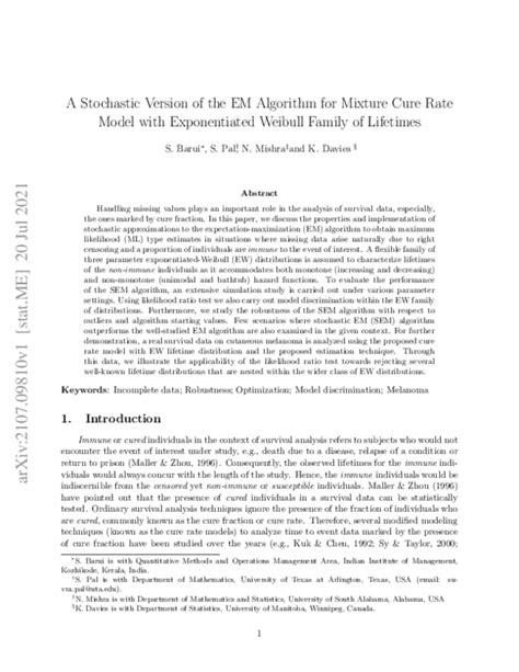 Pdf A Stochastic Version Of The Em Algorithm For Mixture Cure Model With Exponentiated Weibull