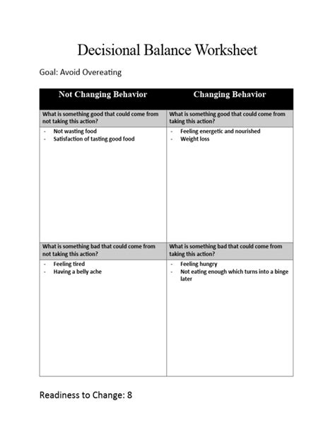Decisional Balance Worksheet Pdf