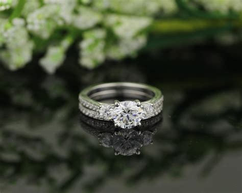 65mm Round Brilliant Cut Moissanite Solid 14k White Gold 3 Stone