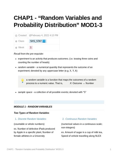 Chap1 Random Variables And Probability Distribution Mod1 3 Pdf