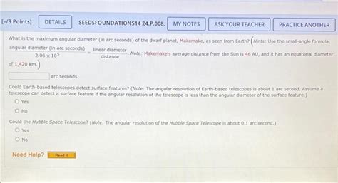 solved what is the maximum angular diameter in arc seconds