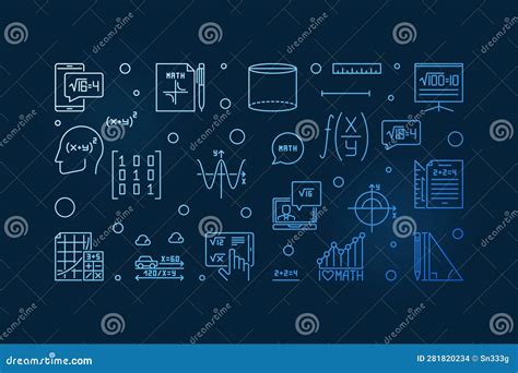 I Love Mathematics Vector Thin Line Horizontal Blue Banner Math
