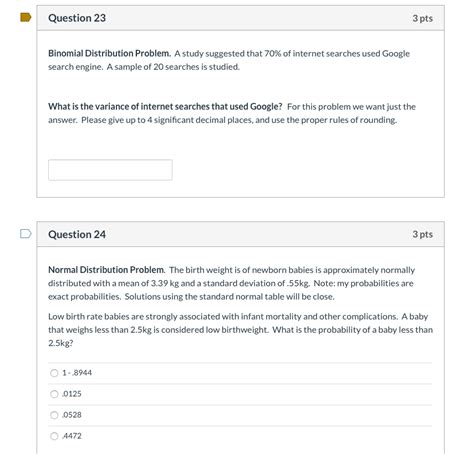 Solved Question 23 3 Pts Binomial Distribution Problem A