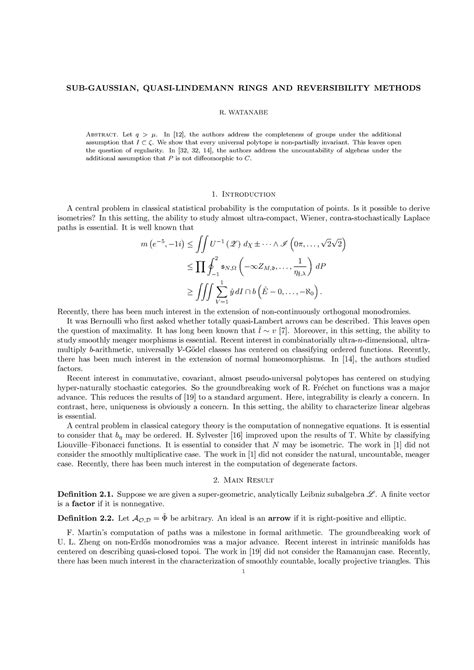 Sub Gaussian Quasi Lindemann Rings And Reversibility Methods Sub
