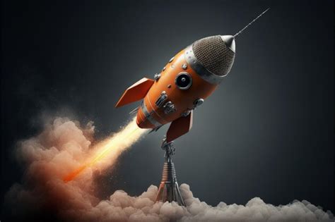 Premium Ai Image Microphone Shaped Rocket Taking Off Successful