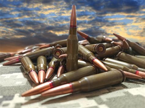 Pile Of Bullets Against Cloudy Sunset Military Concept Stock Image Image Of Pile Capsule