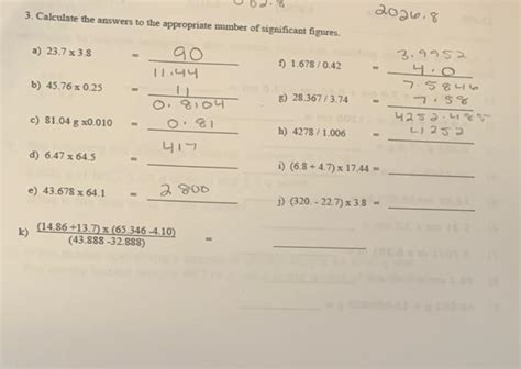 Solved Calculate The Answers To The Appropriate Number Of Chegg