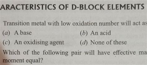 Aracteristics Of D Block Elements Transition Metal With Low Oxidation Num