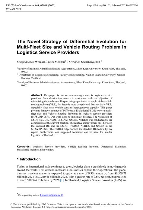 Pdf The Novel Strategy Of Differential Evolution For Multi Fleet Size And Vehicle Routing