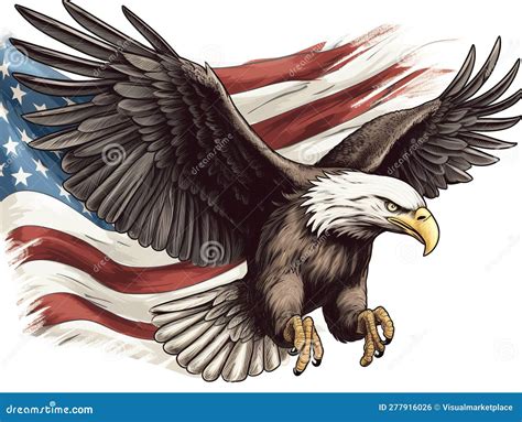Clipart Of Bald Eagle With American Flag Stock Illustration
