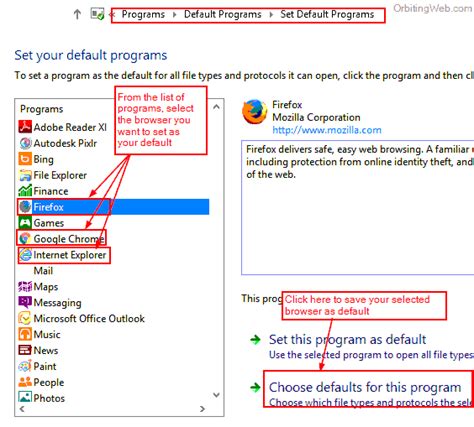 Set A Default Browser In Windows Orbiting Web