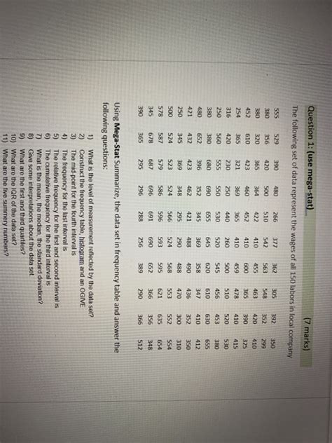 Solved Question 1 Use Mega Stat 7 Marks The Following