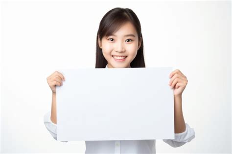 Premium Ai Image Happy Asian Scholl Girl Holding Blank White Banner