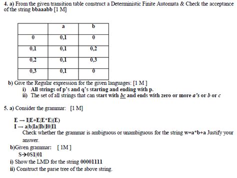 Solved 4 A From The Given Transition Table Construct A
