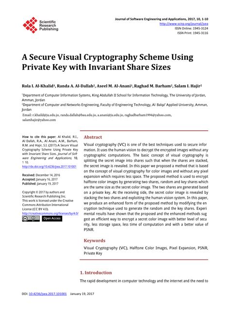 Pdf A Secure Visual Cryptography Scheme Using Private Key With
