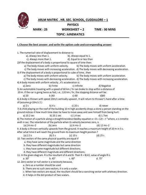Xi Physics Ws 2 Pdf Euclidean Vector Acceleration