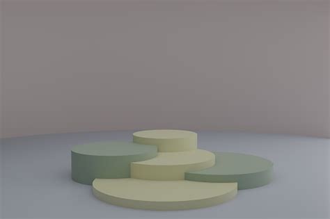 차분한 파스텔 색상의 라운드 포디움과 3d 모델링 장면 간단한 기하학적 요소로 빈 쇼케이스 모형 화장품 프리젠 테이션을위한 빈 3d 받침대 0명에 대한 스톡 사진 및 기타