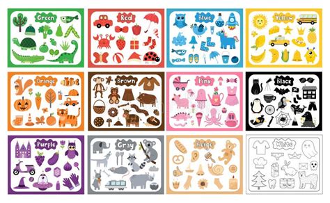 Conjunto De Objetos De Color Colores Primarios Gran Colección Con Tarjetas Flash En Estilo De