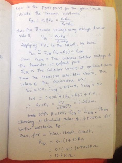 Solved Design A Bias Stable Circuit In The Form Of Figure P559 With β 1 Answer
