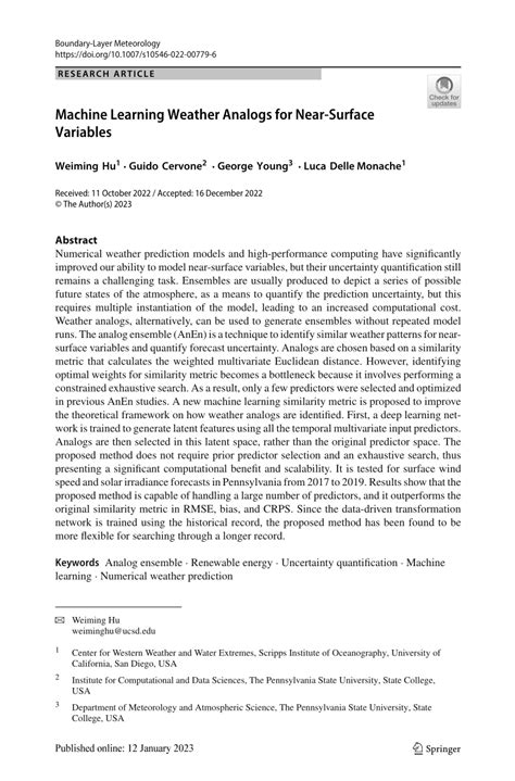 Pdf Machine Learning Weather Analogs For Near Surface Variables