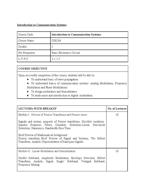 Introduction To Communication Systems Syllabus 1 Pdf