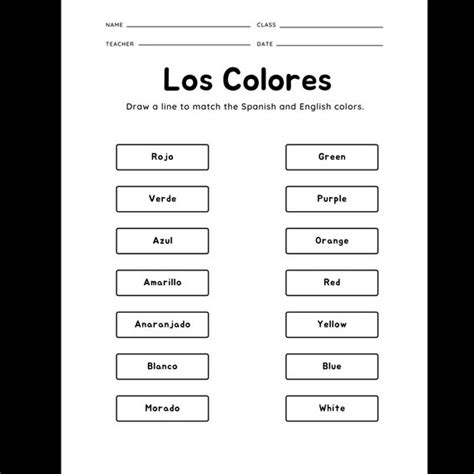 Printable Spanish Colors Worksheet 630x315