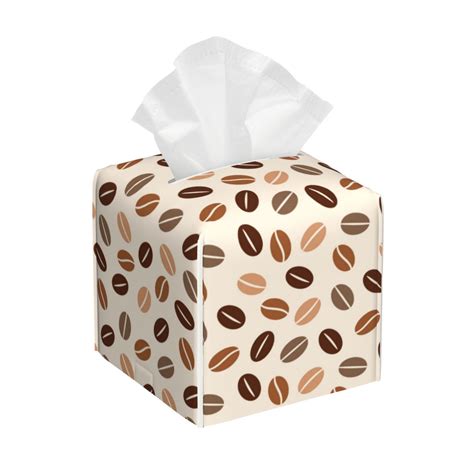 Leather Tissue Box Cover Square Cute Coffee Bean Print Waterproof
