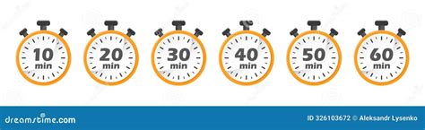 From 10 Minutes To 60 Minutes On Stopwatch Icon In Flat Style Clock