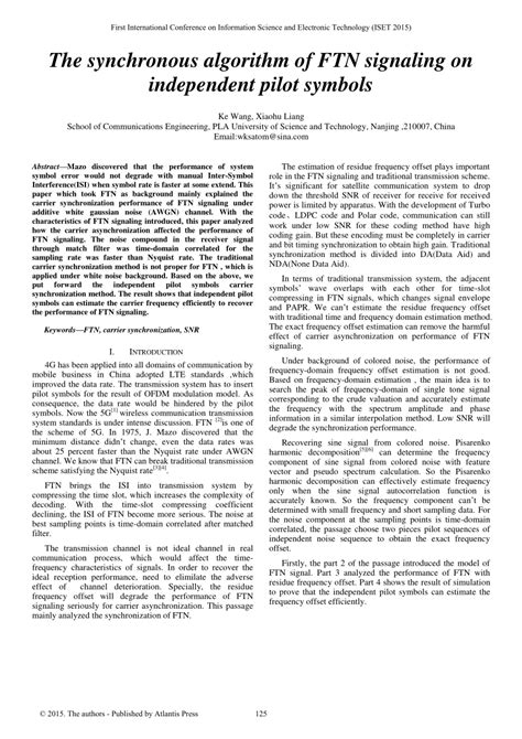 Pdf The Synchronous Algorithm Of Ftn Signaling On Independent Pilot
