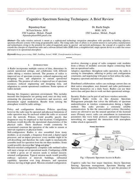 Cognitive Spectrum Sensing Techniques A Brief Review Pdf Cognitive