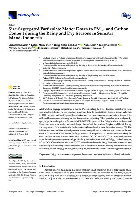 Pdf Size Segregated Particulate Matter Down To Pm01 And Carbon