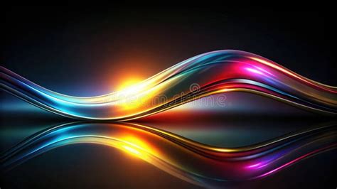 Abstract Colorful Glowing Wave Reflections On Dark Background