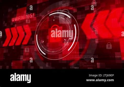Red Open Padlock Icon Flashing Warning Message Background With Binary Code And Text Digital