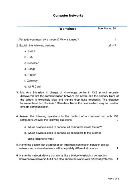 xii computer network worksheet module 1 network devices converted page 1 of 2 computer