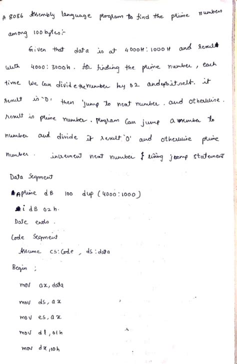 write an 8086 assembly language program to find the prime numbers