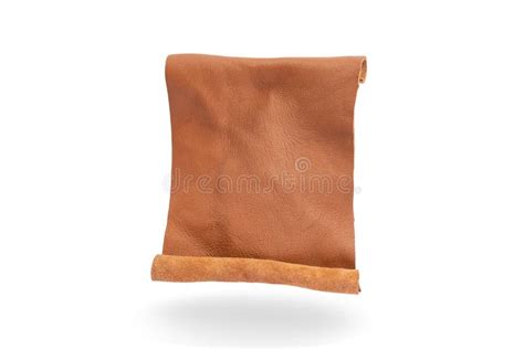 Opened Genuine Leather Scroll Levitating And Isolated On White Opened Genuine Leather Scroll Levitating And Isolated On White