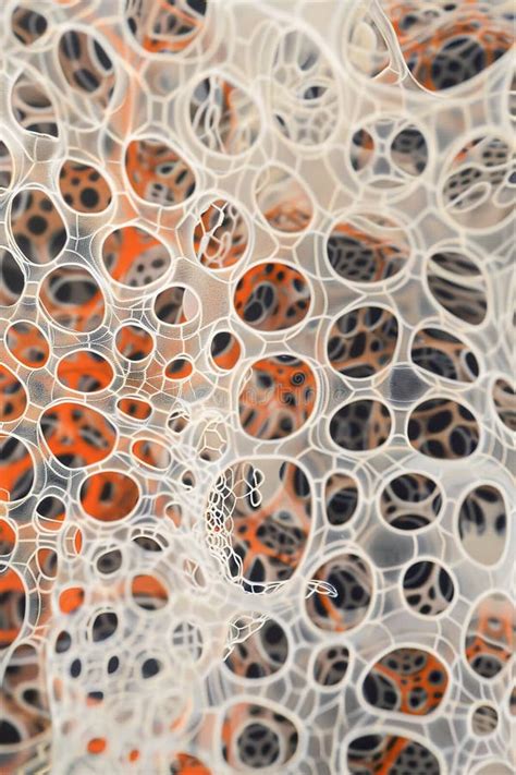 Abstract Mesh Of Translucent Circular Cells Over Orange And Black Background Stock Image Image