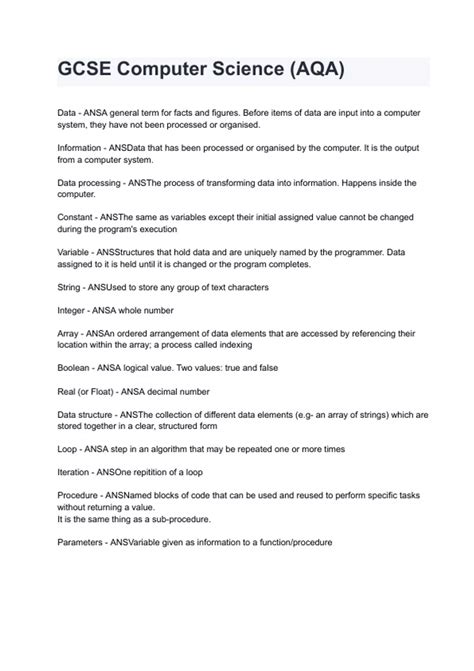 2024 Aqa Gcse Computer Science 85251a 85251b 85251c Paper 1 Computational Thinking And