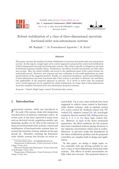 PDF Robust Stabilization Of A Class Of Three Dimensional Uncertain Fractional Order Non