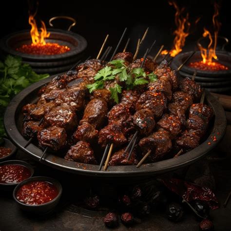 Premium Ai Image Lahem Meshwi Grilled Skewers Or Chunks Of Marinated