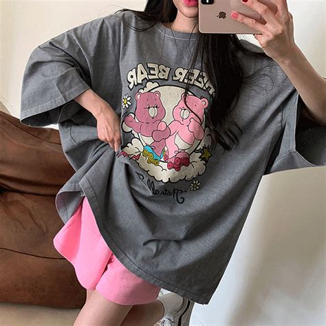 [5xl 빅사이즈 오버핏 남녀공용 통통 77 88 남자반팔 커플룩 귀여운] 듀오 베어 피그먼트 박시핏 반팔 티셔츠 T 에이블리