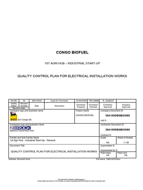 30a100dbqb23060 Exde00 65 Quality Control Plan For Electrical Installation Works Pdf
