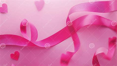 Elegant Pink Ribbon Intertwined With Heart Shaped Decorations On A Soft