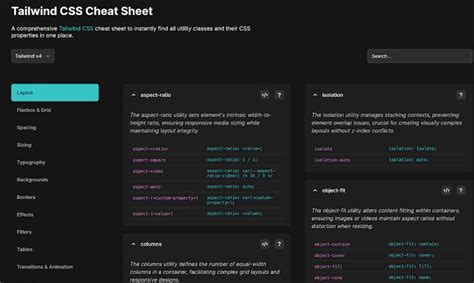 tailwind css v4 v3 cheat sheet instantly find all utility classes and their css properties