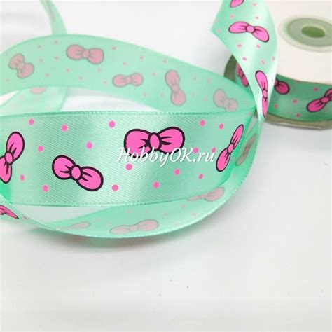 Атласная лента с бантом 25 мм ментоловая ХоббиОК