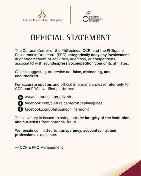 Philippine Official Statement From The Cultural Center Of The