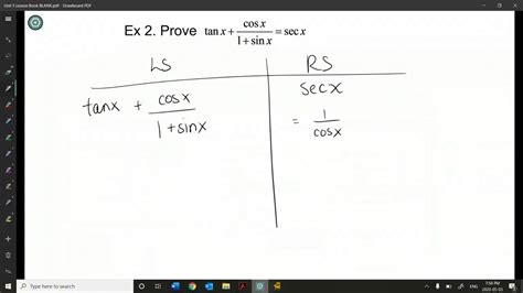 Proving Trig Identities Youtube
