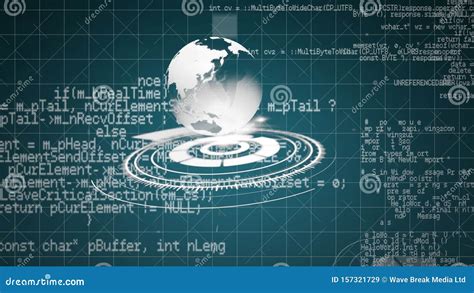 Data Scrolling And Globe Rotating On Blue Background Stock Video Video Of Communication